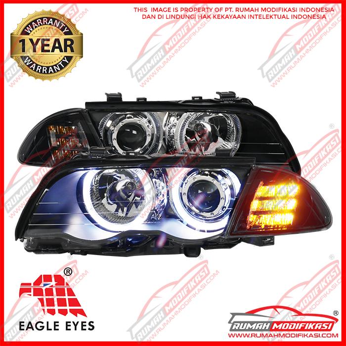 Jual HEADLAMP - BMW E46 1999-2001 - BLACK - ANGEL EYES - WITH LED CORNER